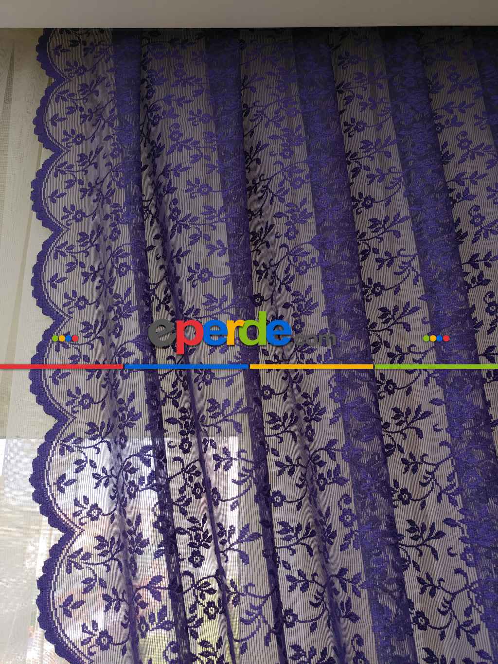 Mor Çiçekli Örme Tül Fon Perde- Mor » Eperde